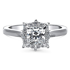 BERRICLE Sterling Silver Sunburst Wedding Engagement Rings Cubic Zirconia CZ Halo Promise Ring for Women, Rhodium Plated Size 6
