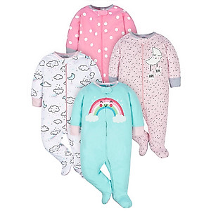 Gerber Baby Girls 4 Pack Sleep 'N Play Footie Cloudy 0-3 Months