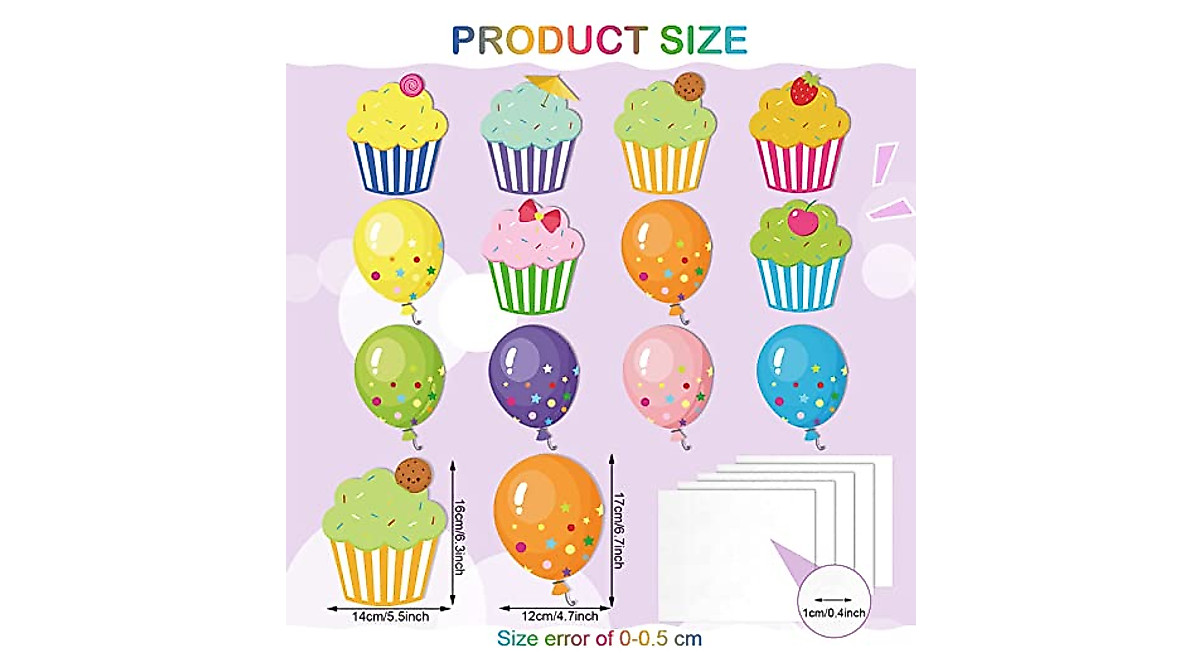Vibrant 60-Piece Cupcake & Balloon Decorations for Classroom & Parties