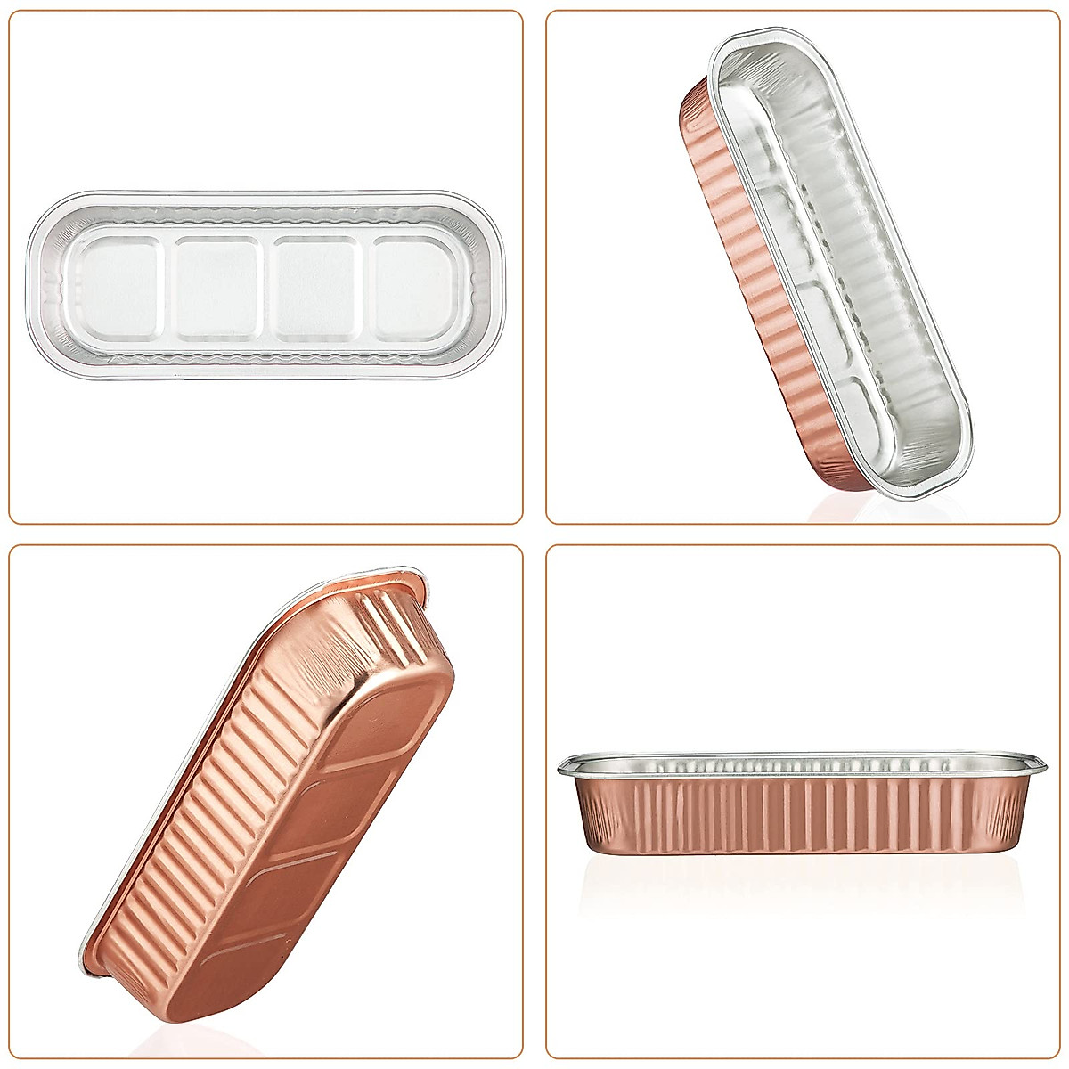 EUSOAR Disposable Aluminum Ramekins, 25pcs 6.8oz 6.5"x2.5"x1.2" Foil Baking Cups Pan with Lids，Rectangle Cupcake Containers Wrappers, Dessert Cheesecake Creme Brulee Ramekins Pan-Rose Gold