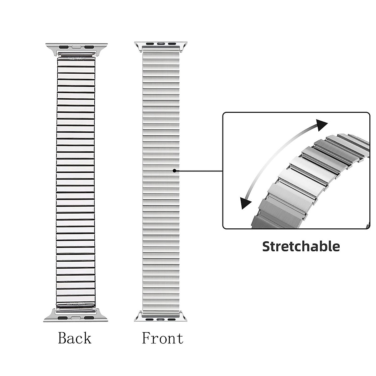 Designed specifically for Apple Watch Ultra 2 49mm Stretchable Elastic Sport Metal bands Compatible with Apple Watch Ultra 49mm Smart Watch stainless steel expansion watchband Silvery