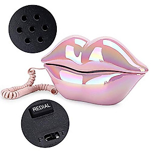 Lip Landline Phone, Electroplating Funny Lip Shape Telephone, Home Desktop Corded Fixed Telephone for Home Office Phones…