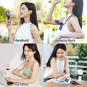 Jmeesh Personal Fan, Mini Portable Handheld Fan Hanging Neck Fan, USB Rechargeable 5000mAh Small Desk Fan 5 Speeds for Home Office Travel, 16-24 Hours Working (Pink)