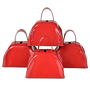 Metal Cowbells - Red 3 Inch Cow Bells Noise Makers, Loud Call Bell with Handles for Sporting Events, Cheering, Team Spirit, Noisemakers, Weddings, (Pack of 12)