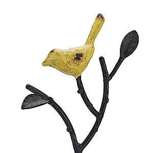 SOFFEE DESIGN 2pcs Vintage Coat Hooks Wall-Mounted Hanging Metal Rack, Heavy Duty Tree Branch with Birds Key Holder, Farmhouse Garden Style Hooks for Towels, Hats, Scarves Yellow