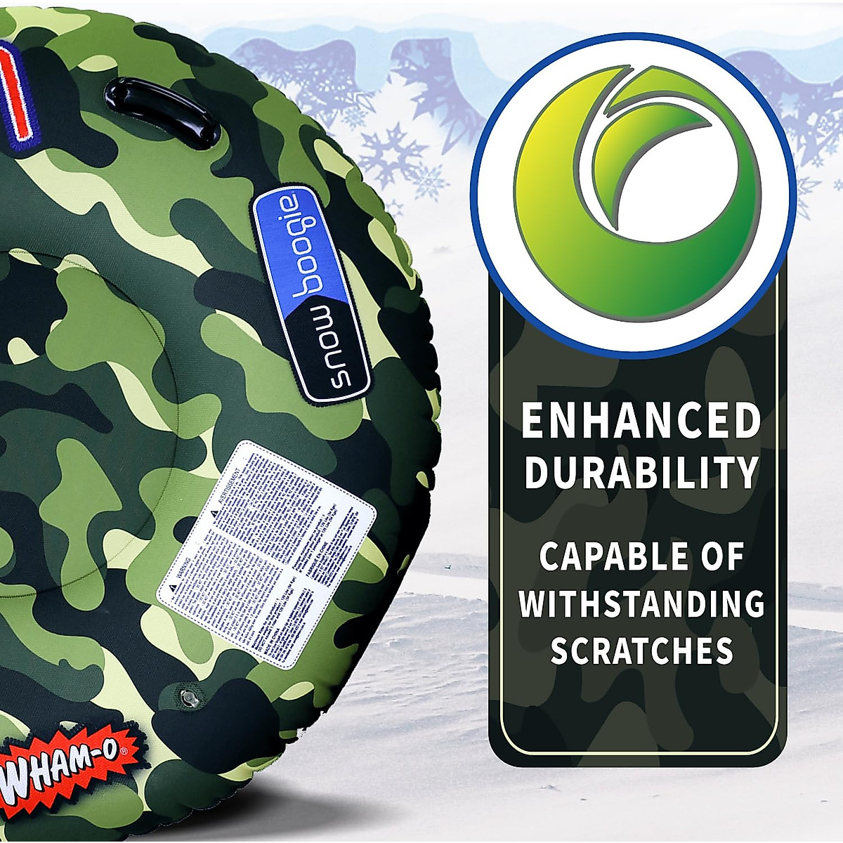 Wham-O Snowboogie Super Snow Tube 46" Oversize Deluxe USA Camo Edition | Single Rider Snow Sleds | Inflatable Snow Sled for Adults & Children