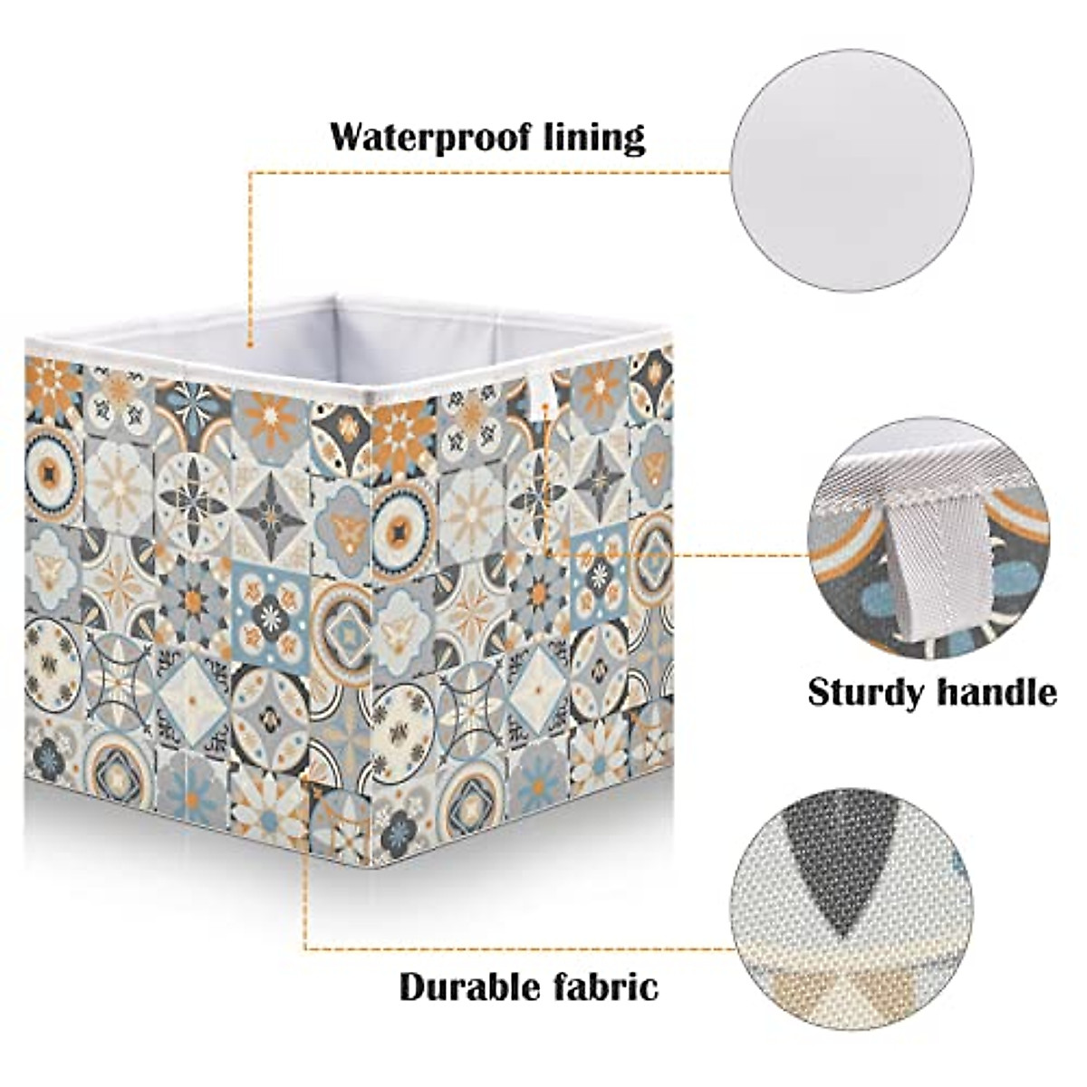 Kigai Storage Basket Moroccan Tile Mosaic Foldable Storage Bin 15.8 x 10.6 x 7 Inches Cube Storage Baskets Box for Shelves Closet Laundry Nursery Bedroom Home Decor