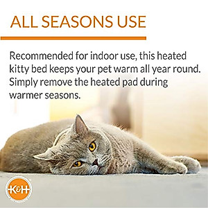 K&H PET PRODUCTS Thermo-Kitty, Heated Cat Bed Large 20 Inches Sage/Tan