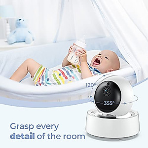 Dr.meter 5'' Split Screen Baby Monitor with 2 Cameras, 720p HD Video Baby Monitor with Camera and Audio, Baby Camera Monitor with Remote PTZ, 2-Way Talk, 4X Zoom, 5000mAh Battery, No WiFi