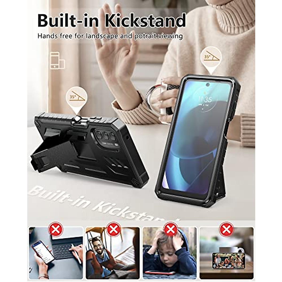 SOiOS for Motorola Moto G-5G 2022 Case: Drop Proof Sturdy Protection Phone Cover with Kickstand Military Grade Rugged Shockproof TPU Matte Textured(NOT 4G)