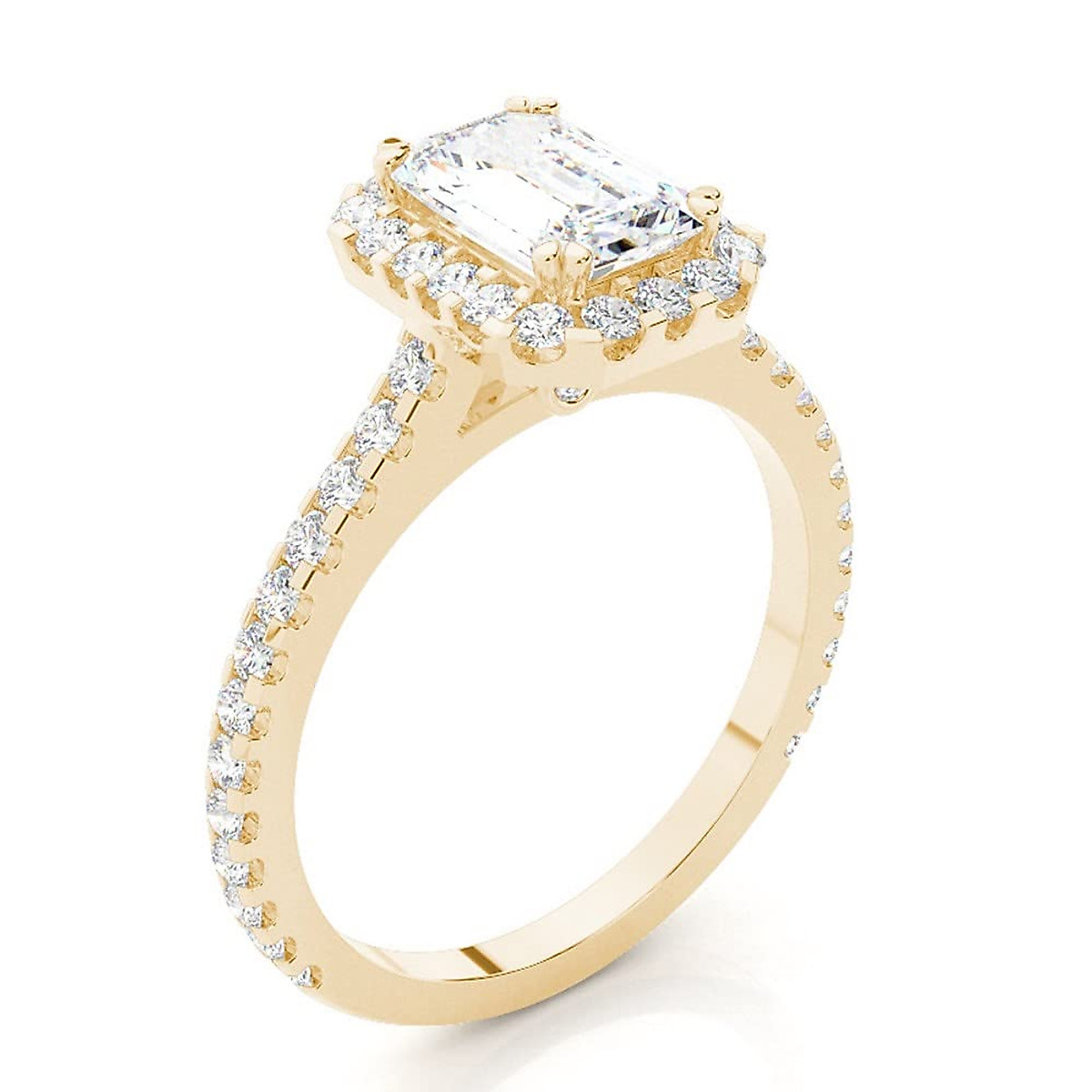 Emerald Halo Cut Moissanite 1ct Engagement Rings for Women 10K Yellow Gold Prong Set Promise Ring for her Proposal Wedding Anniversary