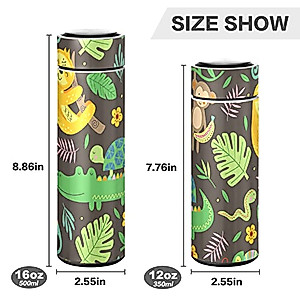 CaTaKu Hawaii Sloth Animals Water Bottle Insulated 16 oz Stainless Steel Flask Thermos Bottle for Coffee Water Drink Reusable Wide Mouth Vacuum Travel Mug Cup