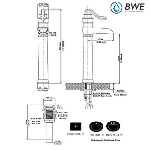BWE Vessel Sink Faucet Waterfall Singe Hole Oil Rubbed Bronze Black Bathroom Sink Faucet Handle with Pop Up Drain Assembly Stopper Without Overflow Supply Line Lavatory Tall Rustic Bath Basin Vanity