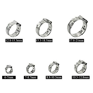 Sutemribor 304 Stainless Steel 7-21mm Single Ear Hose Clamps Assortment Kit, 128PCS