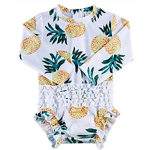 uideazone Baby Girls One-Piece Zippered Swimsuit Swimwear UPF 50+ Rashguard Long Sleeve Bathing Suits Summer Sunsuit 6-12 Months