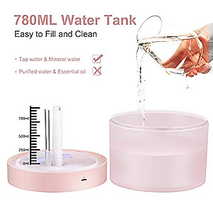 Mini Humidifier, 780ml Cool Mist Humidifier Wireless with Night Light for Baby, Bedroom and Office, 2 Mist Modes, 25dB Whisper Quiet, Auto Power Off - Rose Gold