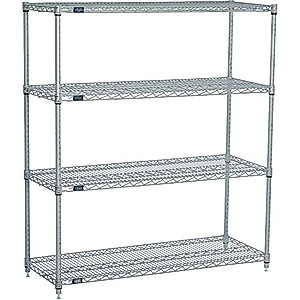 4-Shelf Wire Shelving Unit, Silver Finish, 24"W x 30"L x 63"H