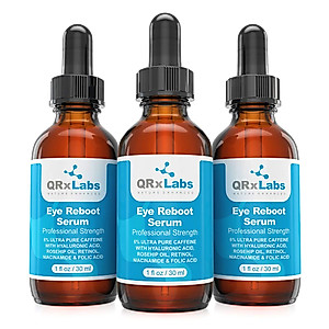 Eye Reboot Serum with 6% Caffeine, Hyaluronic Acid, Rosehip Oil, Retinol, Niacinamide & Folic Acid - Reduces Puffiness, Dark Circles, Crow Feet, Wrinkles and Fine Lines Around The Eyes - 1 oz / 30 ml