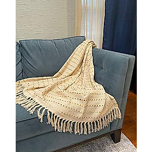 LR Home Soft Luxury Handmade Boho Striped Throw Blanket with Fringe 50" x 60"