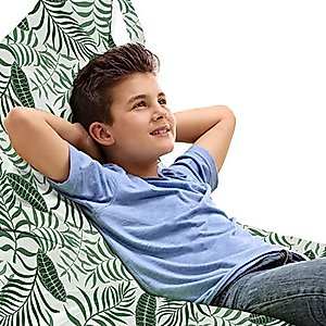 Ambesonne Tropical Lounger Chair Bag, Jungle Banana Palm Leaves and Exotic Foliage Plants Rainforest Flora, High Capacity Storage with Handle Container, Lounger Size, Hunter Green and White