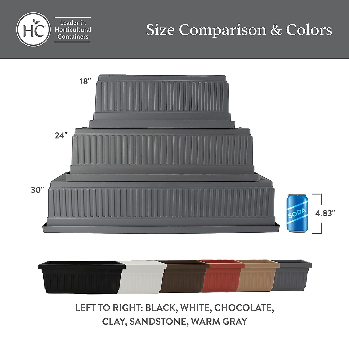 The HC Companies 30 Inch Venetian Rectangular Window Planter Box - Lightweight Plastic Indoor Outdoor Plant Pot with Drainage for Windowsill, Herbs, Flowers, Black