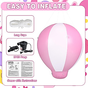 Syhood Half Hot Air Balloon with Air Pump Inflatable Baby Shower Party Hanging Balloon for Girls Boys Baby Indoor Outdoor Decoration for Kids Birthday Nursery Wedding Exhibitions (Pink,5 ft)