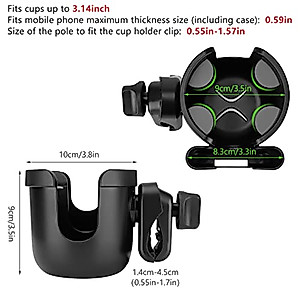 Suranew Universal Stroller Cup Holder, Adjustable Drink Holder with Phone Holder for Baby Stroller, Wheelchair, Walker, Bike, Scooter, Gifts for Family Member.