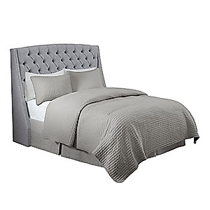 Madison Park Harper Upholstered Nail Head Trim Wingback Button Tufted Headboard Modern Contemporary Metal Legs Padded Bedroom Décor Accent, King Grey