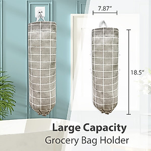 SYIPO Plastic Bag Holder, Reusable Grocery Bag Organizer, Wall Mount, Plaid Grey, 1 Pack, 15.7in x 9.8in