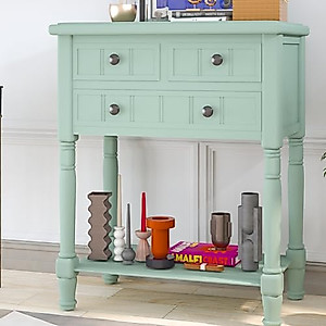 Venera Console Tables for Entryway - Solid Wood Antique Blue 26” Narrow Console Table for Entryway - Console Table with Storage & Three Drawers - Environmental-Friendly Entrance Tables for Front Door