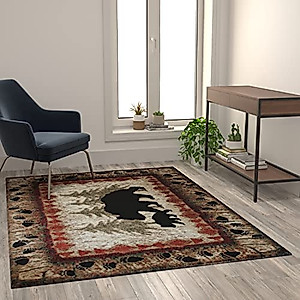 Flash Furniture Ursus Collection Rustic Lodge Wandering Black Bear & Cub Area Rug - Olefin Fibers in Brown, Beige, Black, & Green - 5' x 7' Accent Rug - Jute Backing