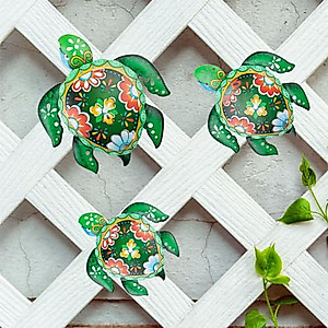 Dreamskip 3 Pack Sea Turtle Wall Decor, Ocean Outdoor Metal Wall Art, Beach Themed Coastal Decorations for Bathroom, Patio, Pool, Fence