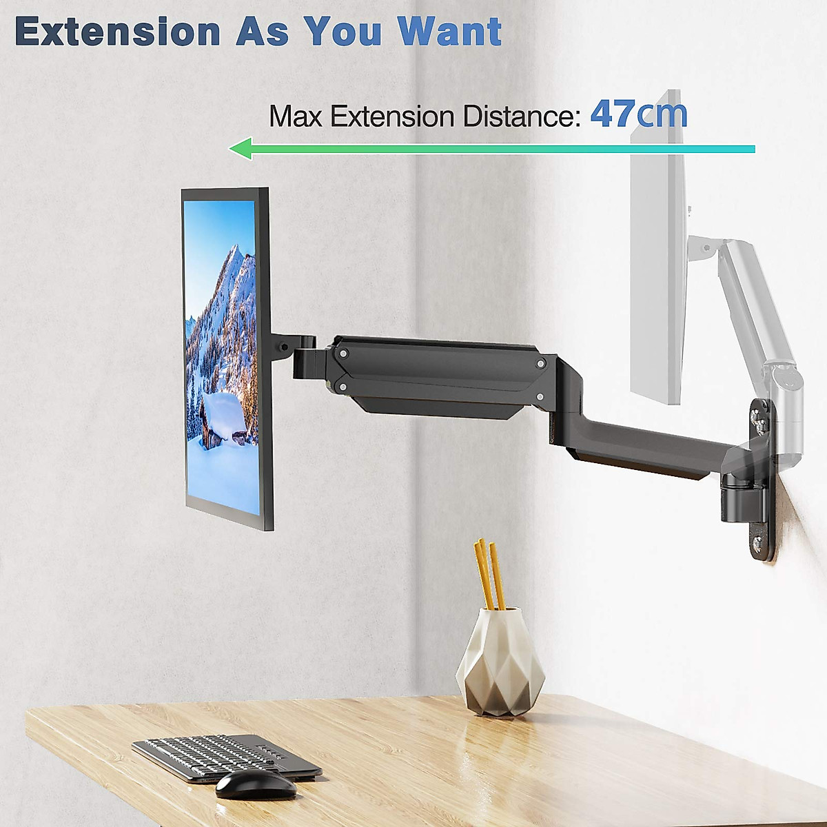 ErGear Single Monitor Wall Mount for 13 to 32 Inch Computer Screens, Gas Spring Wall Monitor Arm Holds up to 17.6lbs, Adjustable Wall Monitor Mount with Tilt/Swivel/Rotation, VESA 75x75/100x100mm