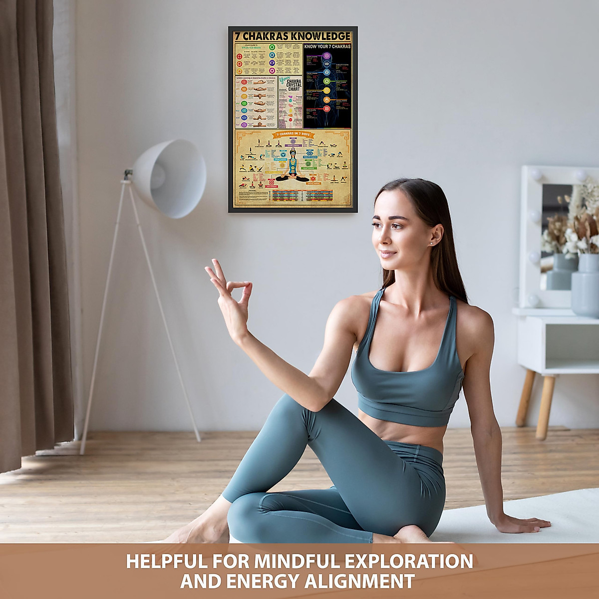 AMD PRINT Yoga Poster 7 Chakras Knowledge Namaste Women Man Wall Art Hanging Poster Painting Canvas Paper Photography Abstract Watercolor Living, Classroom, Home Decor, No Frame (24''x36'')