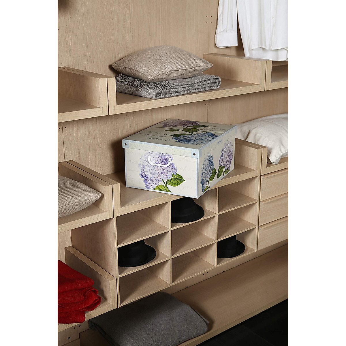 Lavatelli Ortensie Hydrangea Collection Storage Box with Lid, Cardboard Box, Clothes Storage, Bedroom, Office, Drawer Organizer, Gift Box, Set of 2 Large Boxes