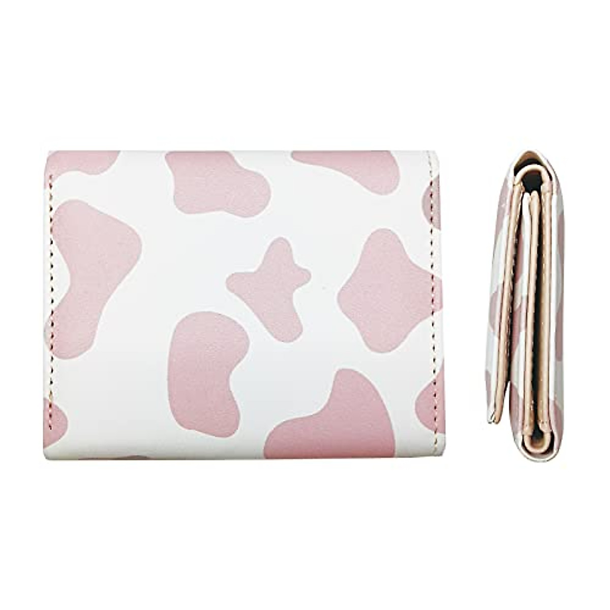 MOZXIRZ Women Girls Wallet Cute Cow Print Tri-Fold Wallet PU Leather Purse Slim Small Short Wallet Cartoon Trifold Cash Card Holder Bag (Pink Cow)