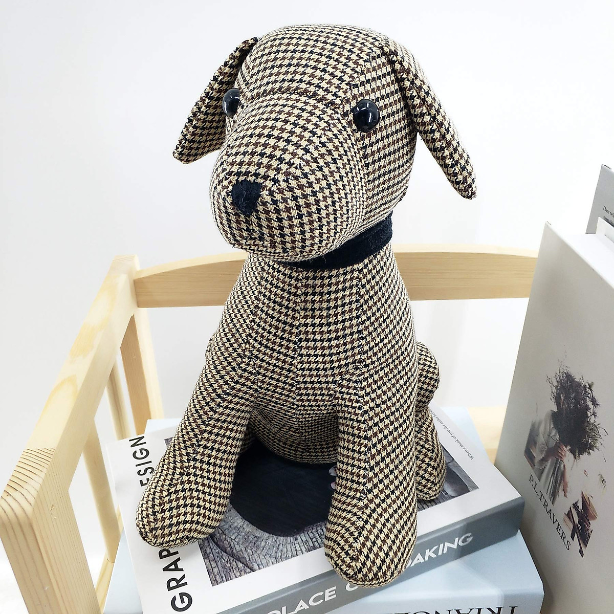 Animal Interior Door Stopper Doorstops Book Stopper Wall Protectors Anti Collision Decorative Dog (Brown Plaid)