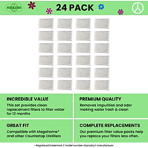 Green Piece® Activated Charcoal Water Filter Replacements - 24 Filters - Perfect For Most Countertop Water Distillers