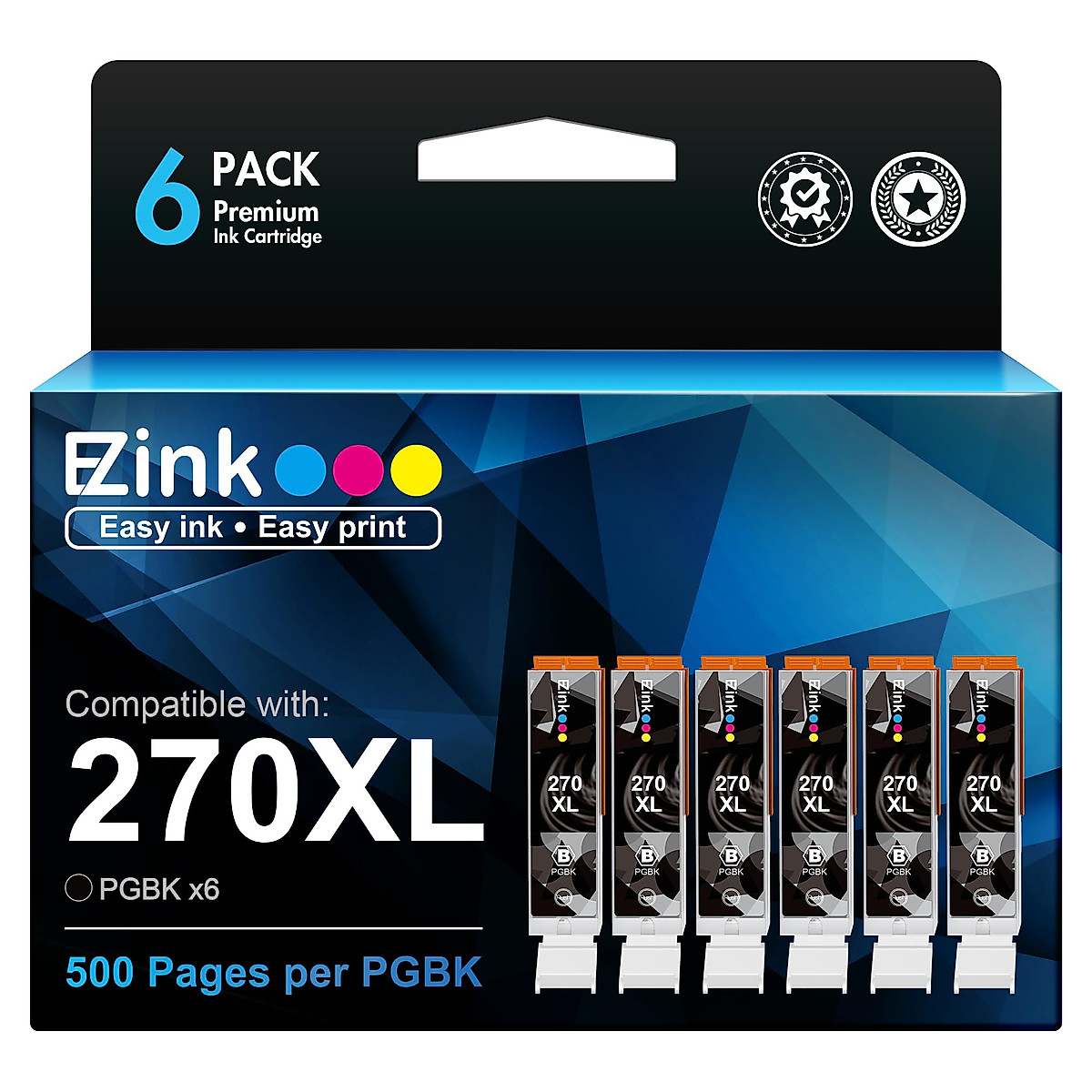E-Z Ink Compatible Ink Cartridge Replacement for Canon PGI-270XL PGI 270 XL to use with MG6821 TS6020 MG6820 MG5720 MG5721 MG5722 TS5020 TS8020 TS9020 MG7720 Printer (6 PGBK)
