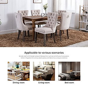 Kiztir Velvet Upholstered Dining Chairs Set of 4, Wingback Dining Room Chairs with Ring Pull Trim and Button Back, Luxury Tufted Dining Chair for Living Room, Bedroom, Kitchen (Beige)