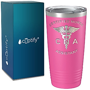 CNA Certified Nurse Assistant Gift on Pink 20 oz Stainless Steel Tumbler with Lid - Insulated Cup - Travel Mug