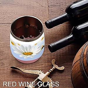 WYUSPGK 304 Stainless Steel Insulated Cup, White Daisy Print Smooth Rim, Durable & Reusable - Perfect for Office, Home, And Travel