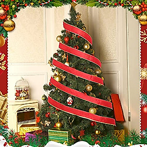 Syhood Christmas Wired Velvet Ribbon with Gold Edge Waterproof Wrapping Velvet Decoration Ribbon for Xmas Wreath Bows Floral Craft Ornaments(1.5 Inch x 60 Yard,Red/Gold)