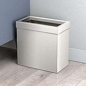 Gatco 1916, Modern Rectangle Waste Basket, Chrome / 11.25" H Open Top Stainless Steel Trash Can with Removable Lid, 12 Liter Capacity