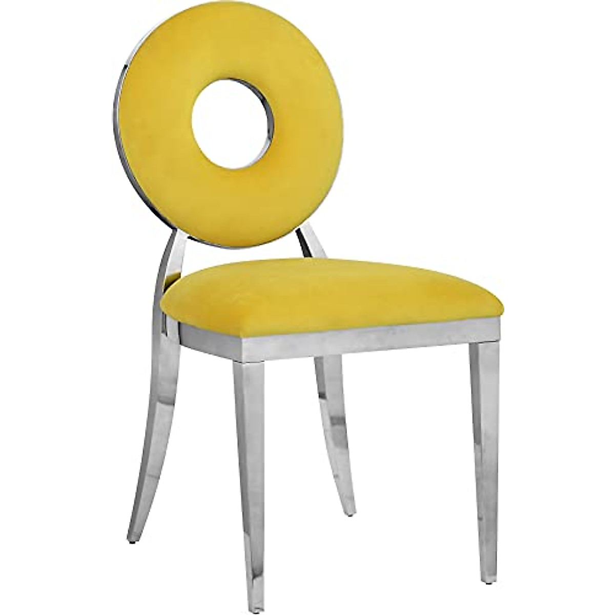 Meridian Furniture Carousel Collection Velvet Upholstered Dining Chair in Chrome Stainless Steel Finish, 18" W x 23.5" D x 35" H, Yellow