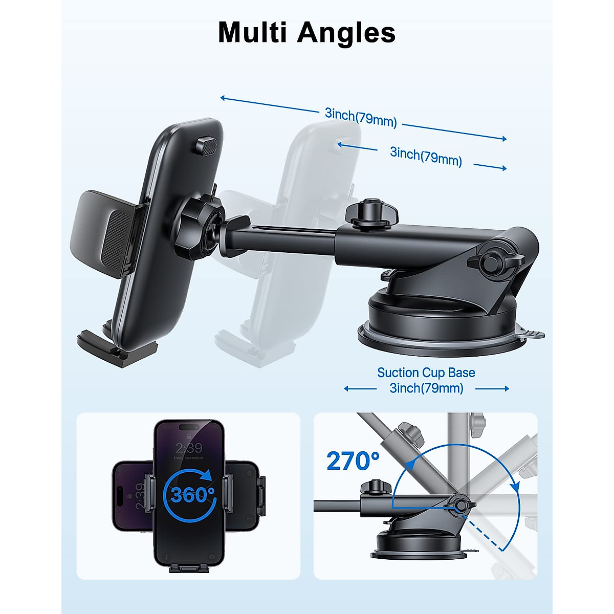 【Big Phones & Thick Case Friendly】 Universal Dashboard Phone Holder for Car, Cell Phone Holder for Car with Air Vent Clip Hands Free Clamp Cradle fit for All Smartphone iPhone Series