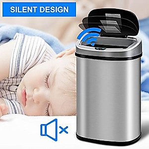 13 Gallon Kitchen Trash Can Garbage Can Waste Bin with Lid Automatic Touchless Stainless Steel Durable Trash Can for Home Office Living Room Bedroom, 50 Liter, Black