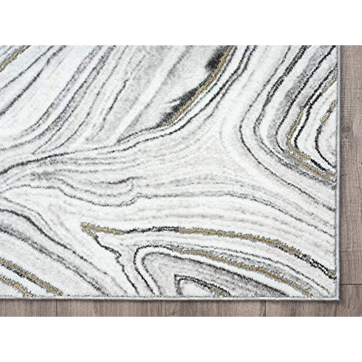Abani Rugs Contemporary Granite Grey & Gold Bedroom Rug - Modern Swirl Design Non-Shedding 6' x 9' Area Rug