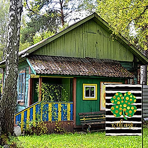 PETOX Garden Flag,12.5X18 Inch Double Sided Lucky four-leaf Clover Welcome Small Garden Flag for Yard Outside Decoration(1 Pack)