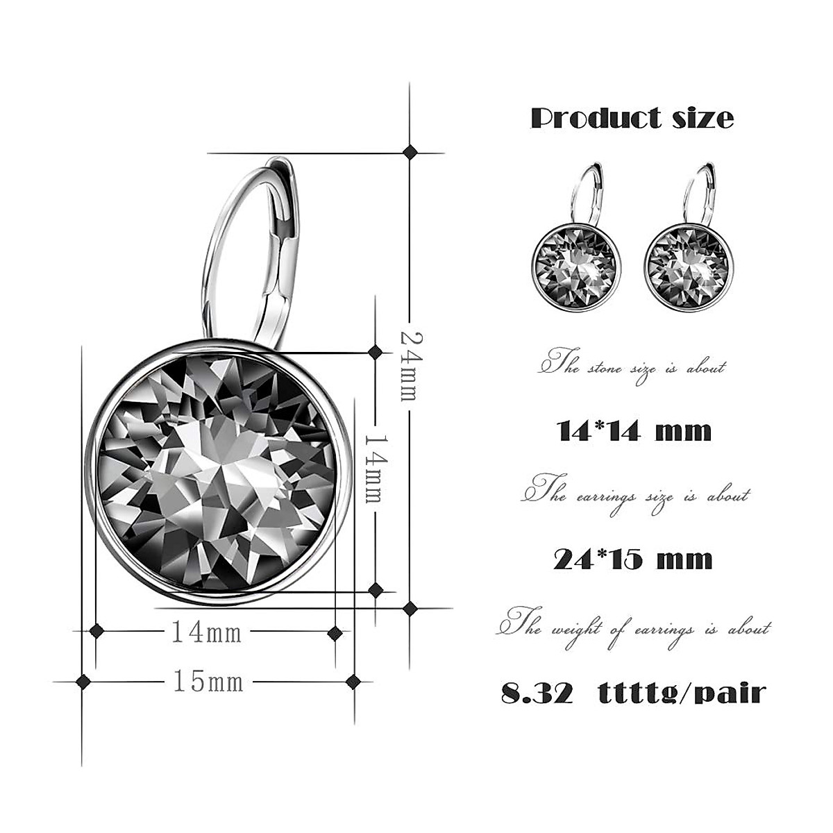 Xuping Sparkle Hoop Earrings Crystals Women Party Jewelry Elegant (Black)